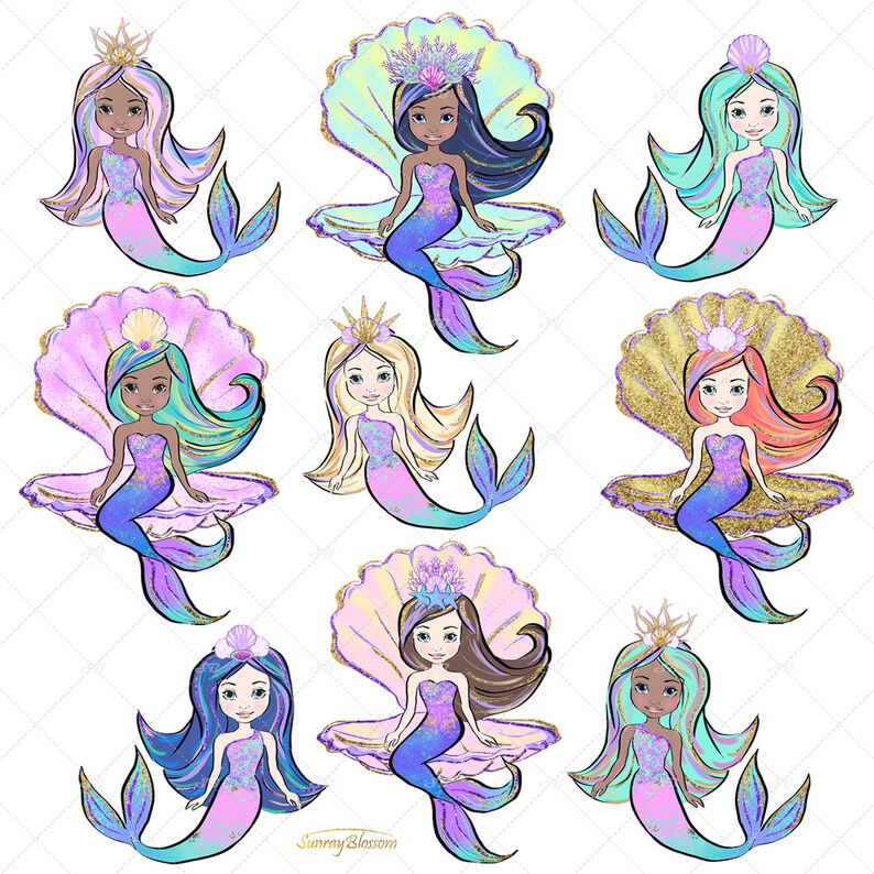 Mermaid Clipart Princess Mermaid Clipart Planner Stickers Siren Mermaid ...