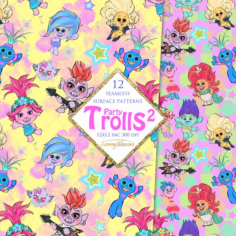 Party Trolls 2 Surface Patterns Trolls Digital Paper Trolls - Etsy