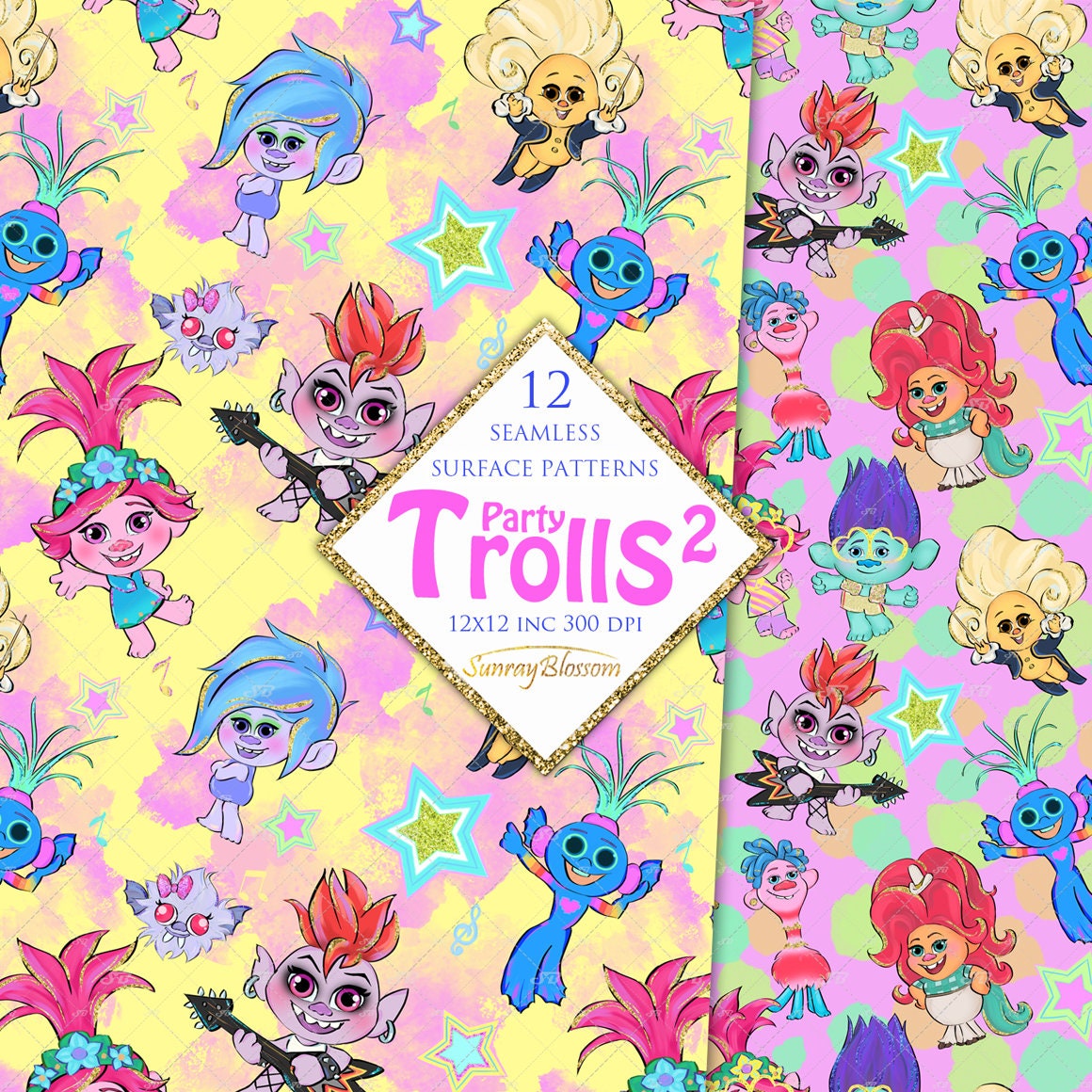 Party Trolls 2 Surface Patterns Trolls Digital Paper Trolls | Etsy