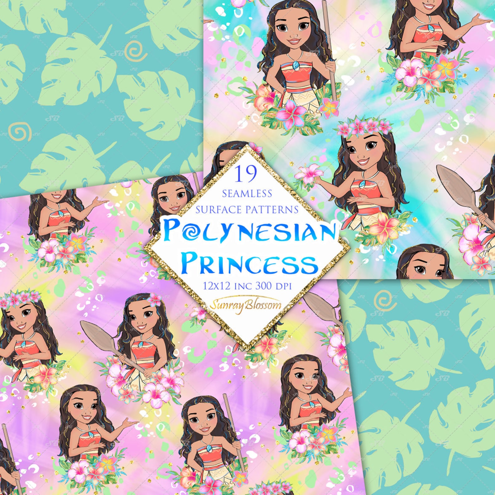 Moana Inspired Surface Patterns, Princess Seamless Digital Paper, Moana ...