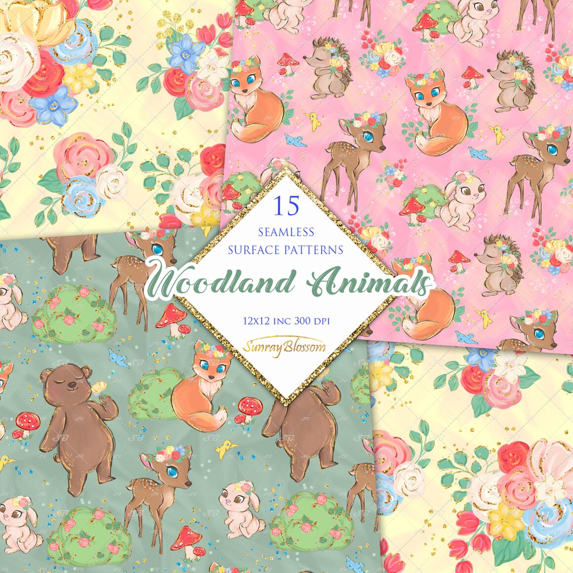 Woodland Animals Digital Paper Forest Animals Digital Papers | Etsy