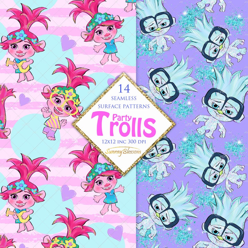 Party Trolls Surface Patterns Trolls Digital Paper Trolls | Etsy