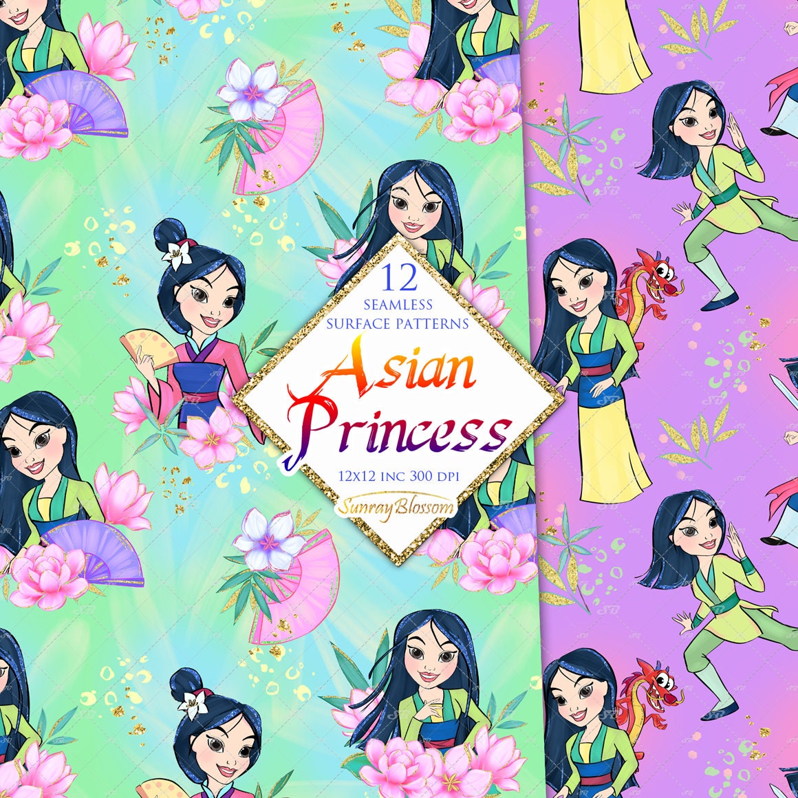 Mulan Inspired Surface Patterns, Mulan Inspired Digital Paper, Chinese ...