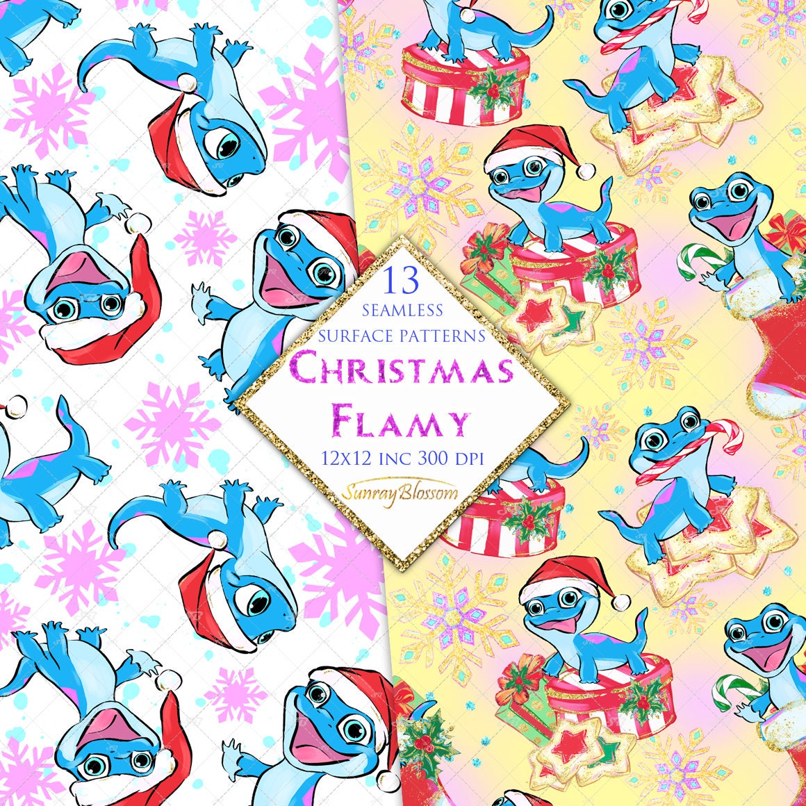Bruni Inspired Christmas Lizard Digital Paper Pack, Christmas ...
