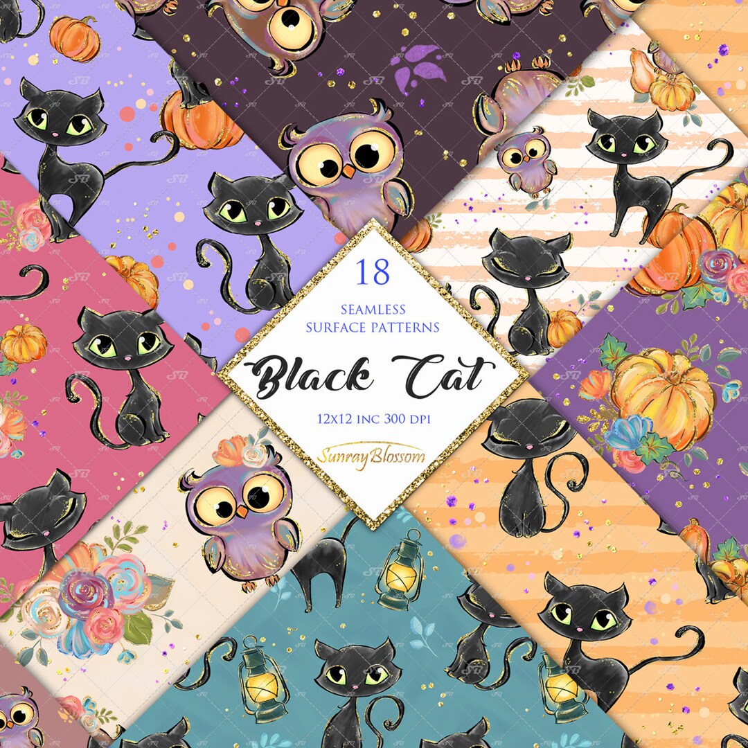 Black Cat Digital Paper, Scrapbook Paper, Owl Digital Papers, Fall ...