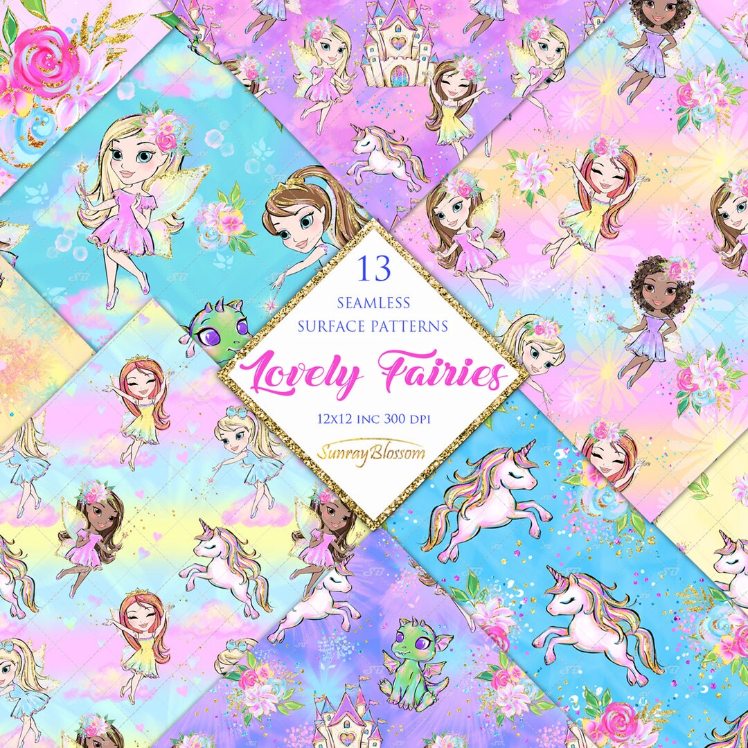 Fairy Digital Papers, Fairies Surface Patterns, Fairyland Digital Paper ...