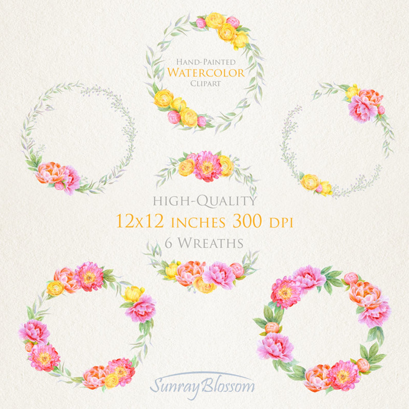 Peony Wreaths Watercolor Clipart Hand Painted Flowers Clip Art | Etsy
