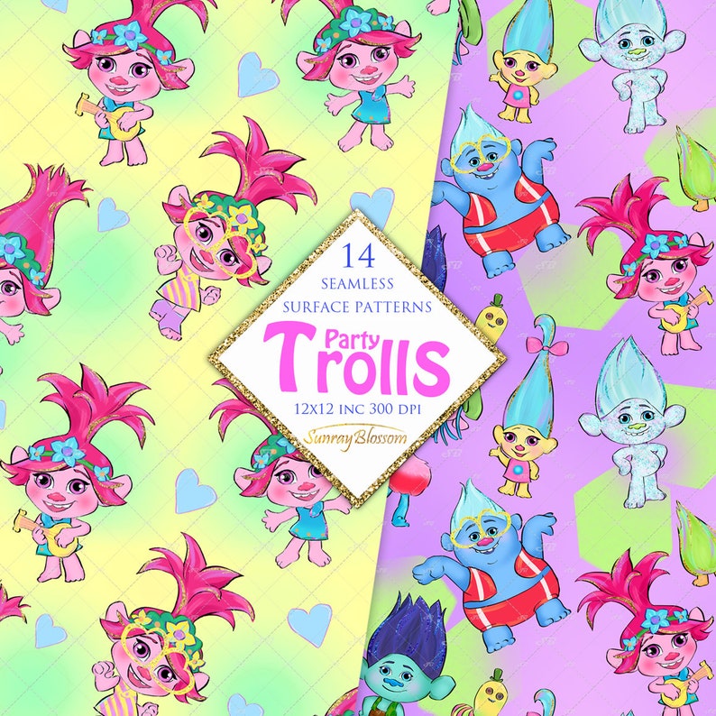 Party Trolls Surface Patterns Trolls Digital Paper Trolls | Etsy