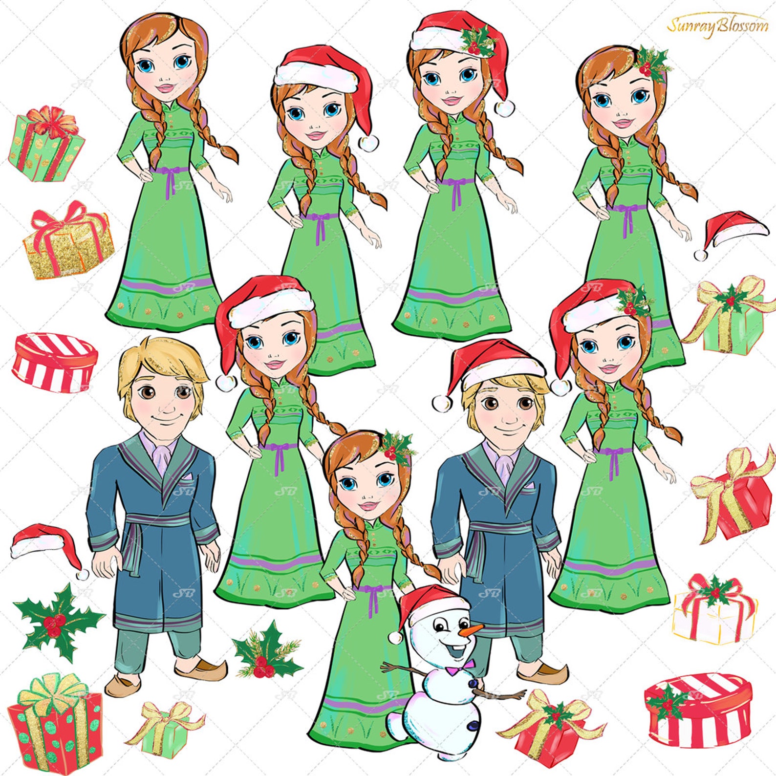 Christmas Princess Clipart Christmas Elsa Clipart Frozen | Etsy