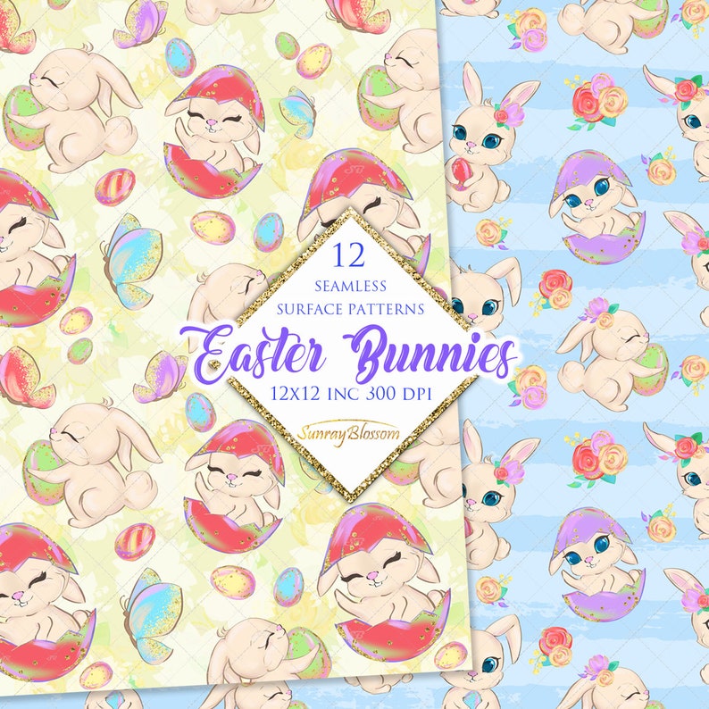 Easter Bunnies Digital Paper Easter Digital Paper Easter | Etsy