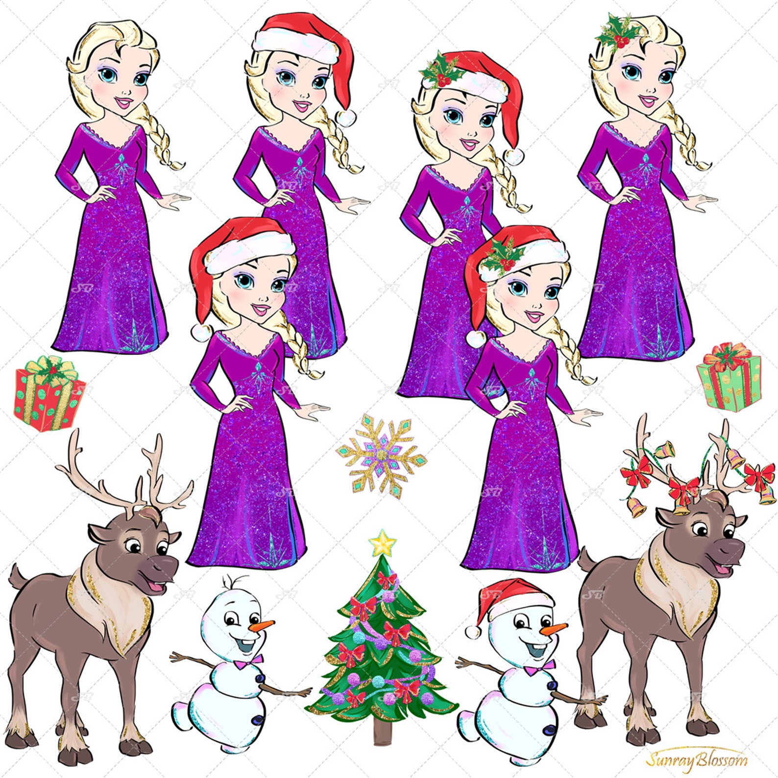 Christmas Princess Clipart Christmas Elsa Clipart Frozen | Etsy