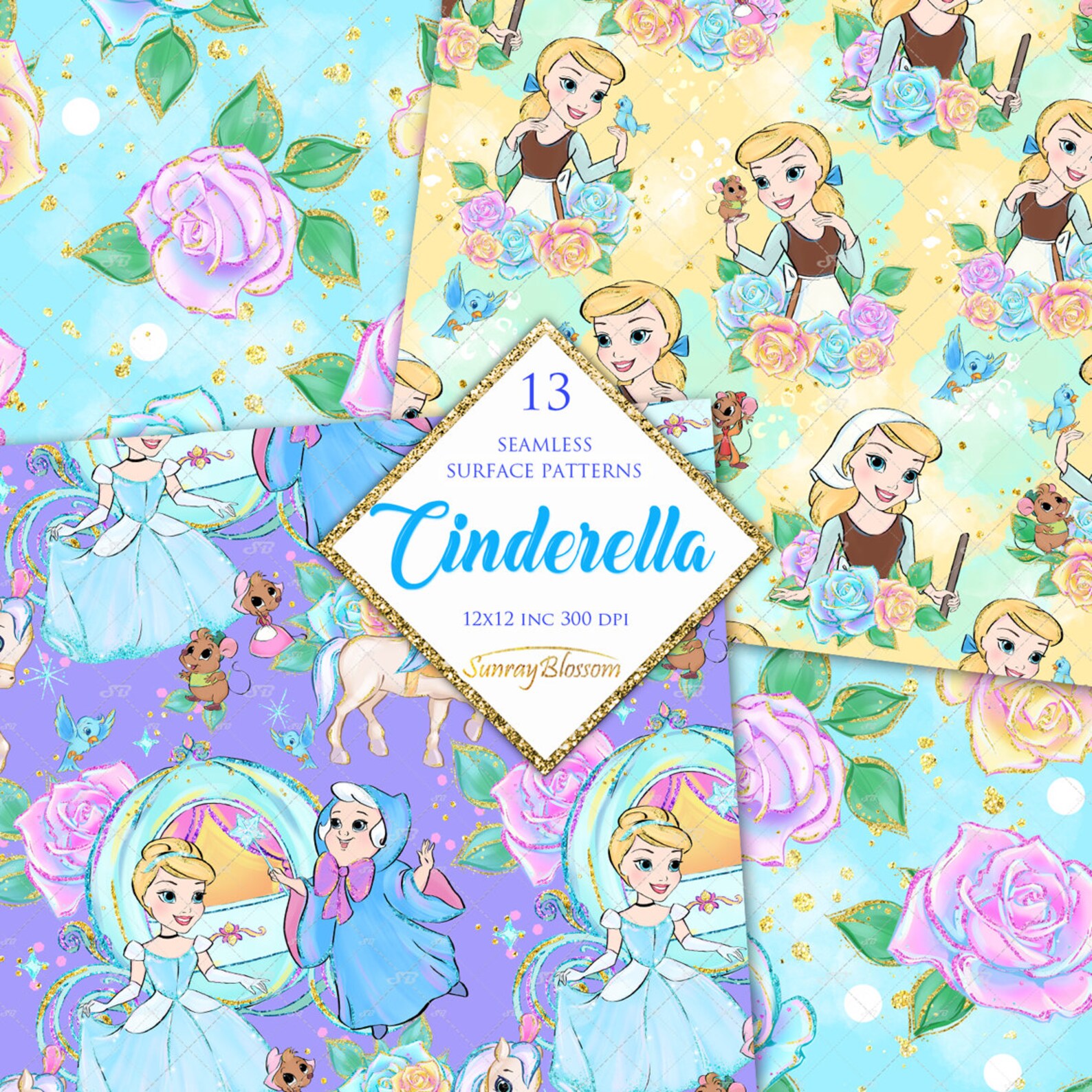 Cinderella Surface Patterns Cinderella Seamless Digital | Etsy