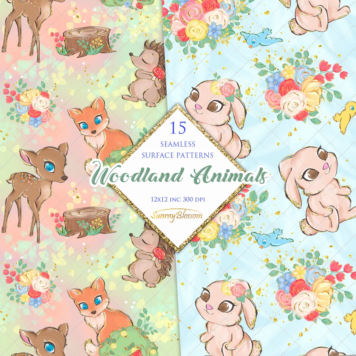 Woodland Animals Digital Paper Forest Animals Digital Papers | Etsy