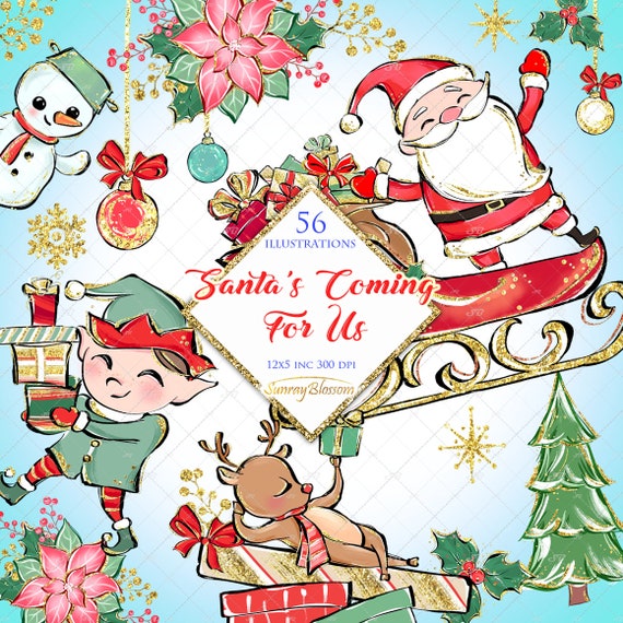 Santa Claus Clip Art Christmas Elf and Reindeer Clipart - Etsy