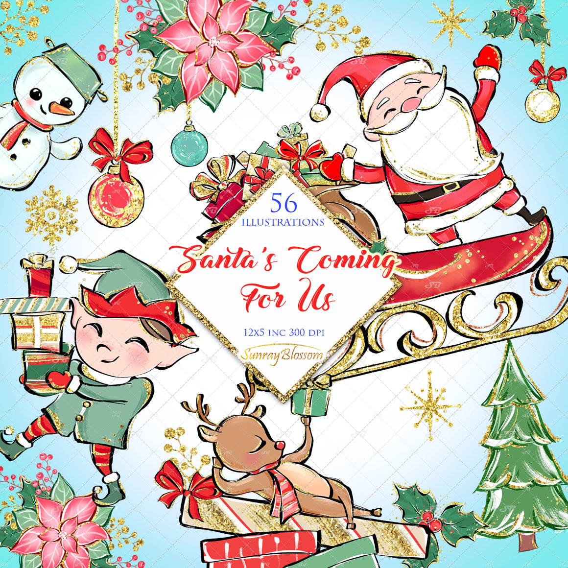 Santa Claus Clip Art Christmas Elf and Reindeer Clipart - Etsy