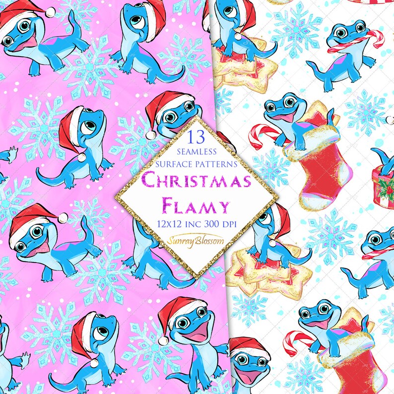 Bruni Inspired Christmas Lizard Digital Paper Pack, Christmas ...