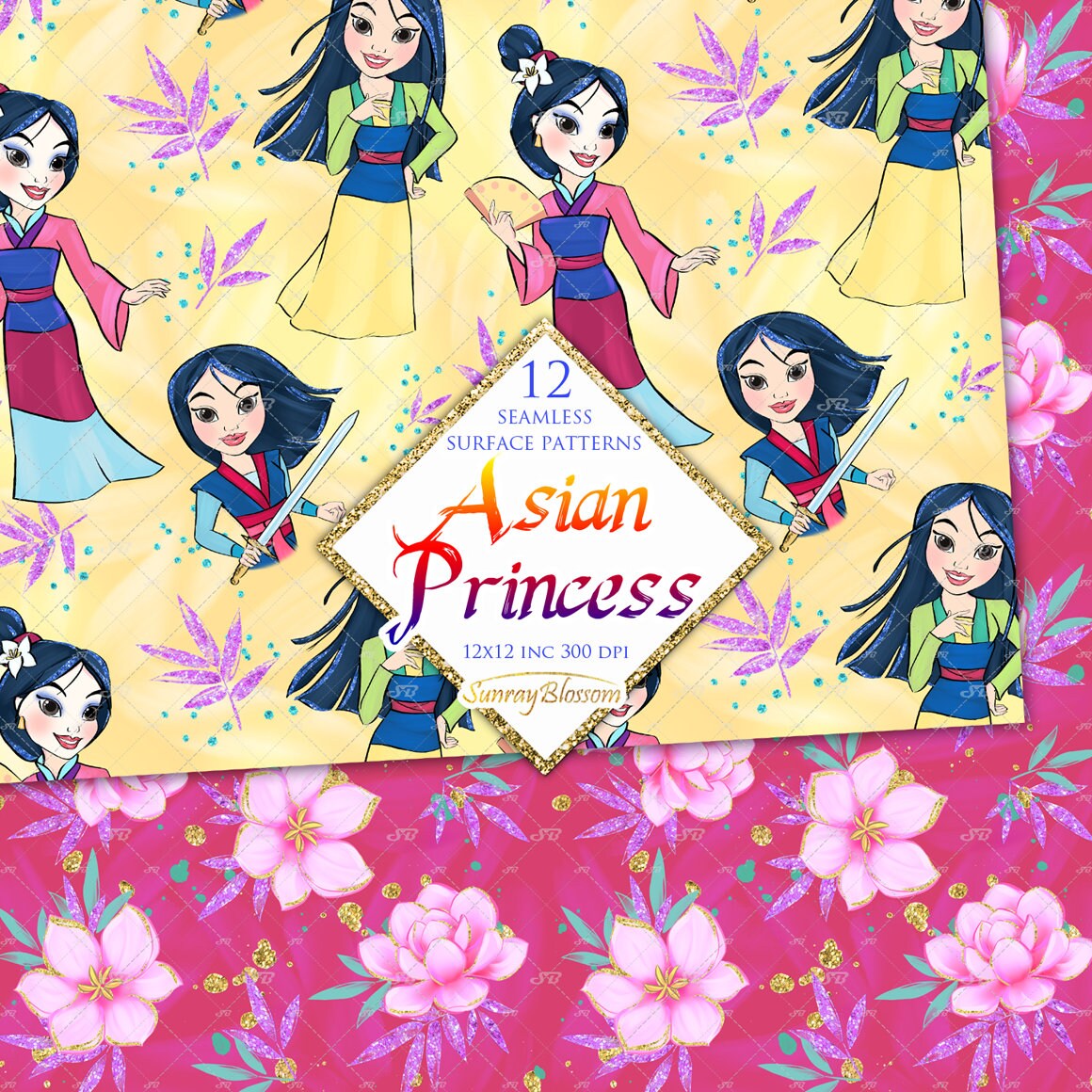 Mulan Inspired Surface Patterns, Mulan Inspired Digital Paper, Chinese ...