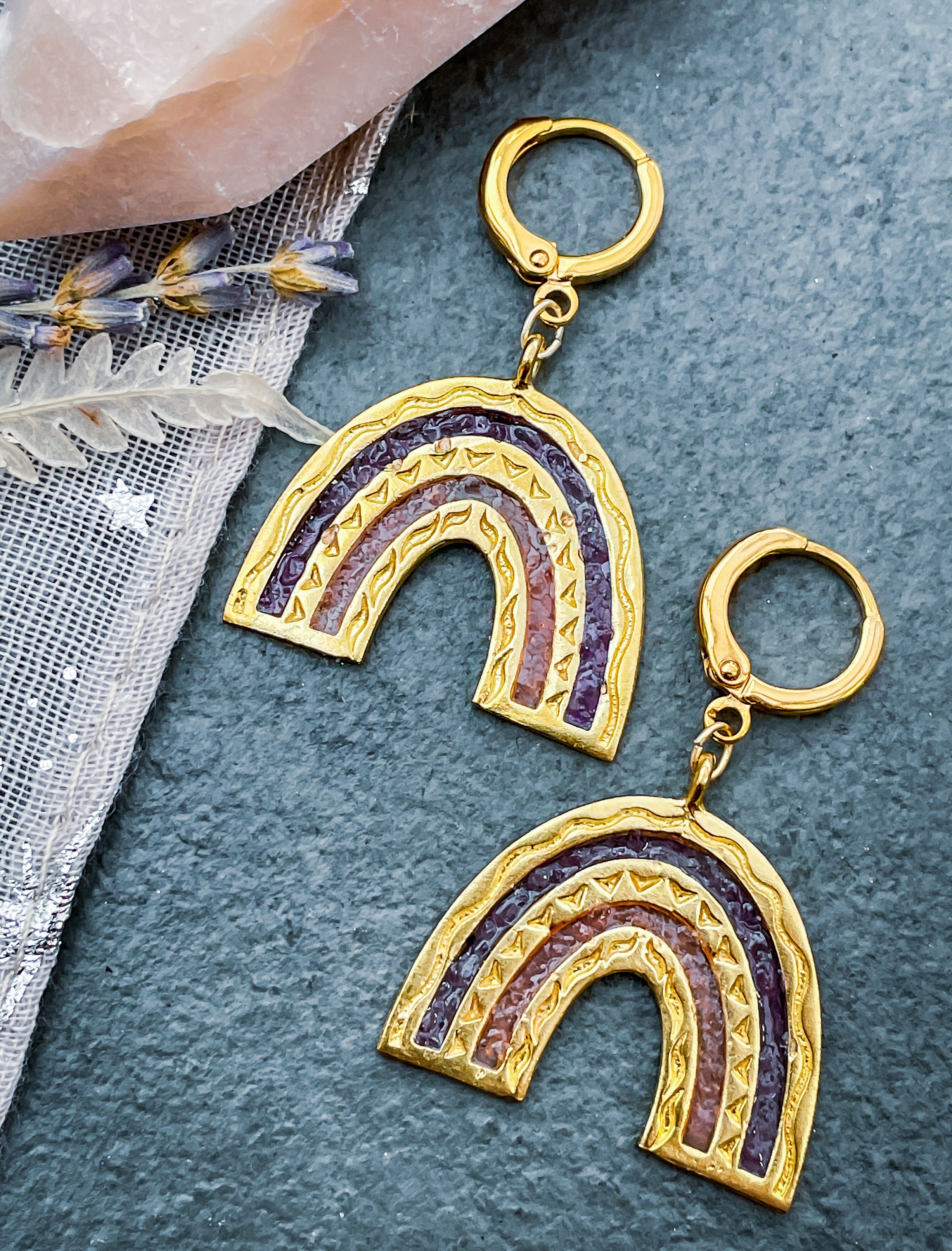 Gold Plated Rainbow Earrings Dangle Earrings Colourful Etsy