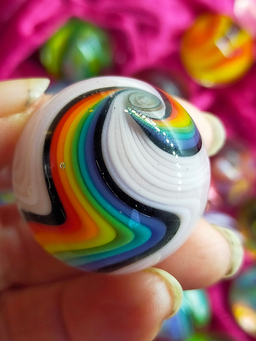 Rainbow and Pink Glass Marble, Handmade From Borosilicate Glass - Etsy