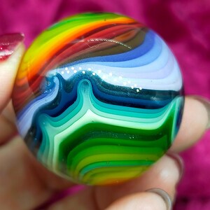 Rainbow Glass Marble With Sparkles and Metalic Stips, Handmade From ...