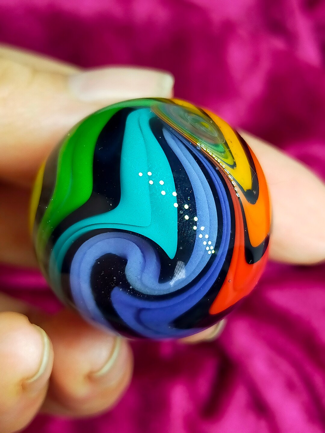 Rainbow Glass Marble With Sparkles, Handmade From Borosilicate Glass ...