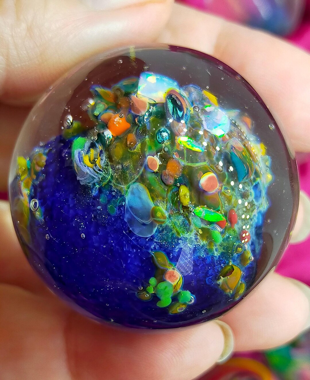 Large Earth Planet Marble Handmade From Glass. Vibrant, Intricate, Full ...