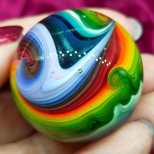Rainbow Glass Marble With Sparkles and Metalic Stips, Handmade From ...