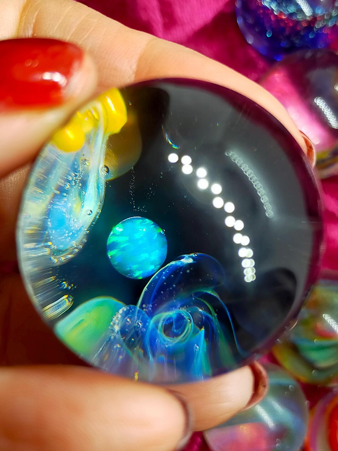 Universe Marble With a Beautiful Blue/green Opal Planet, Pure Silver ...