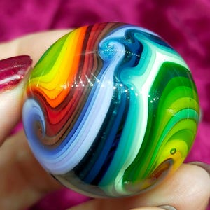 Rainbow Glass Marble With Sparkles and Metalic Stips, Handmade From ...