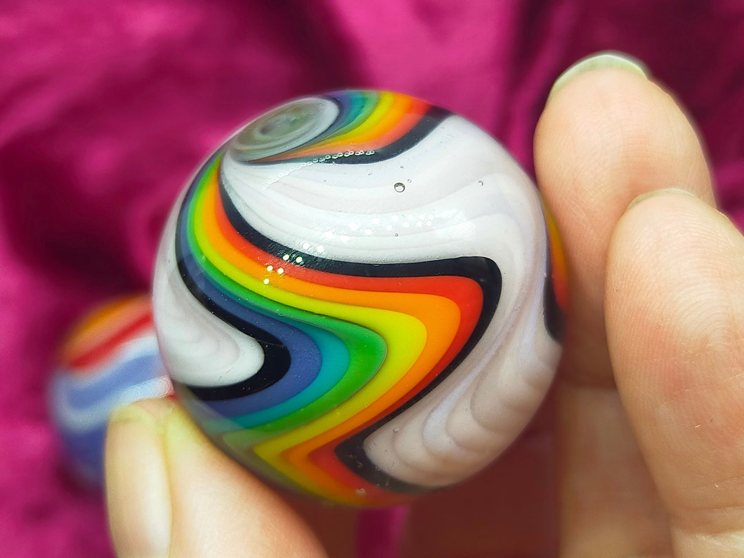 Rainbow Glass Marble, Rainbow and Pink Swirl Marble Handmade From ...