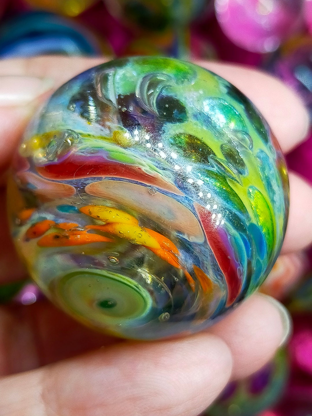 Multicoloured, Lustered Glass Marble, Borosilicate Glass, Pretty ...