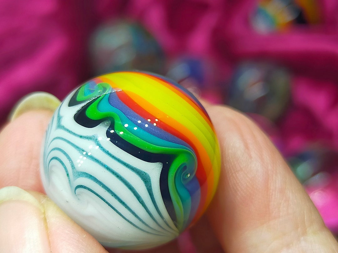 Rainbow Colored Glass Marble With Exquisite Sparkle Stripe Highlights ...