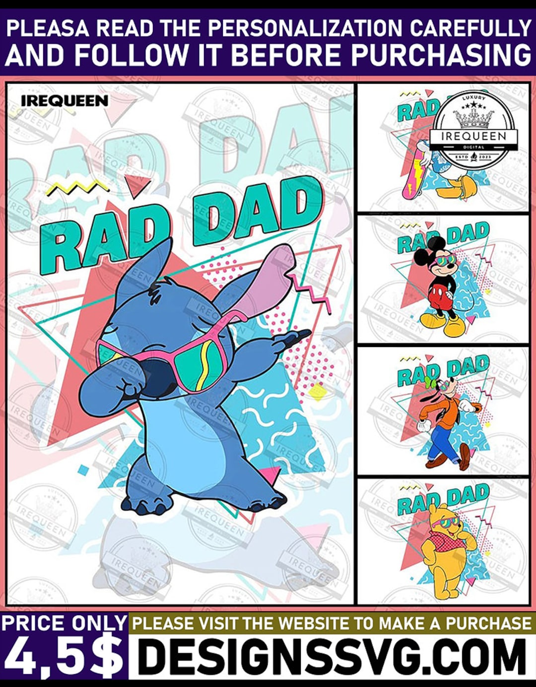 5 Cartoon Rad Dad Png Bundle, Father_s Day Png, Mouse and Honey Bear ...