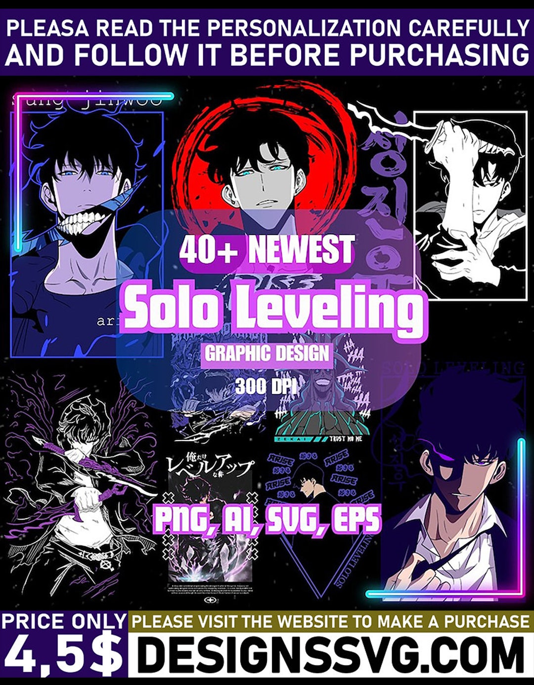 40 Solo Leveling Graphic Design Anime Png Print on Demand Printify ...
