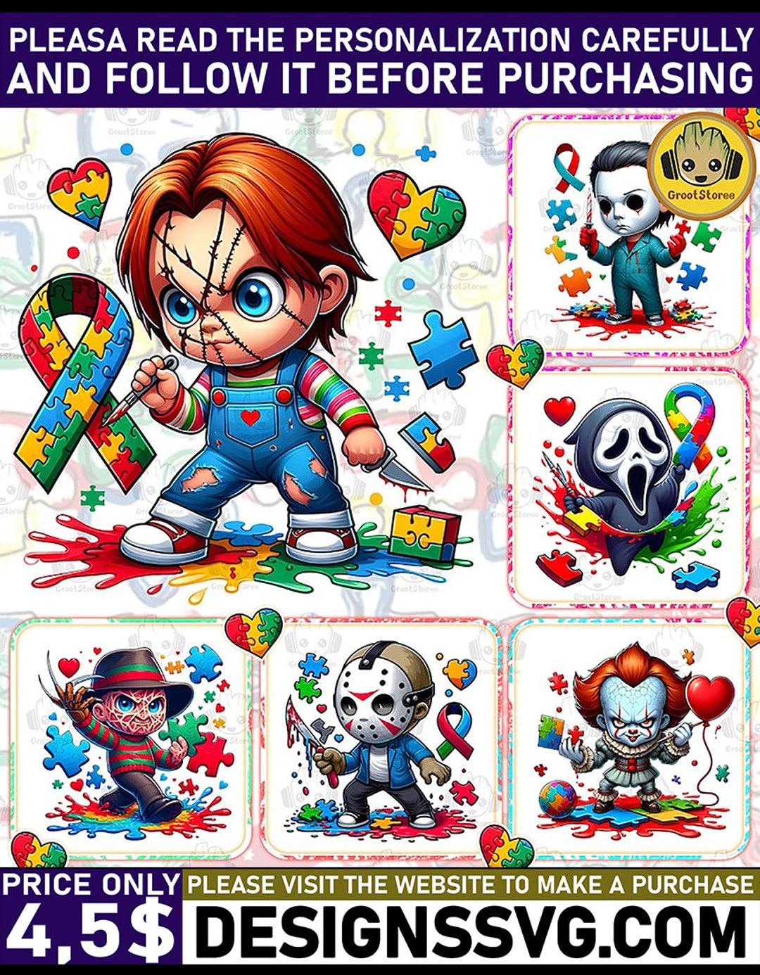 Autism Horror Killer Png Bundle, Autism Awareness Png, Awareness Png ...