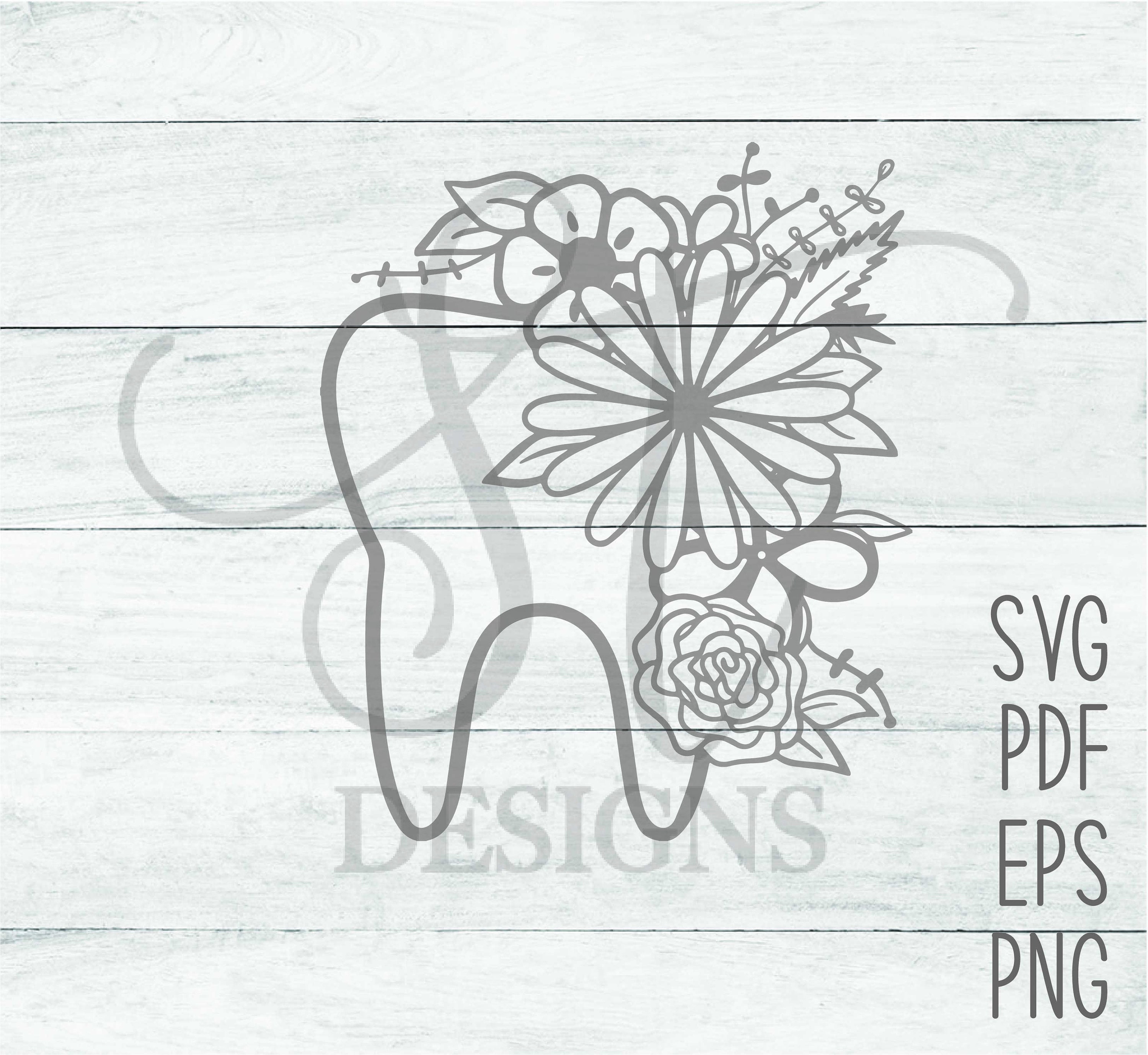 Tooth Floral SVG PDF EPS Png, Digital File, Dental Hygienist, Dentist ...