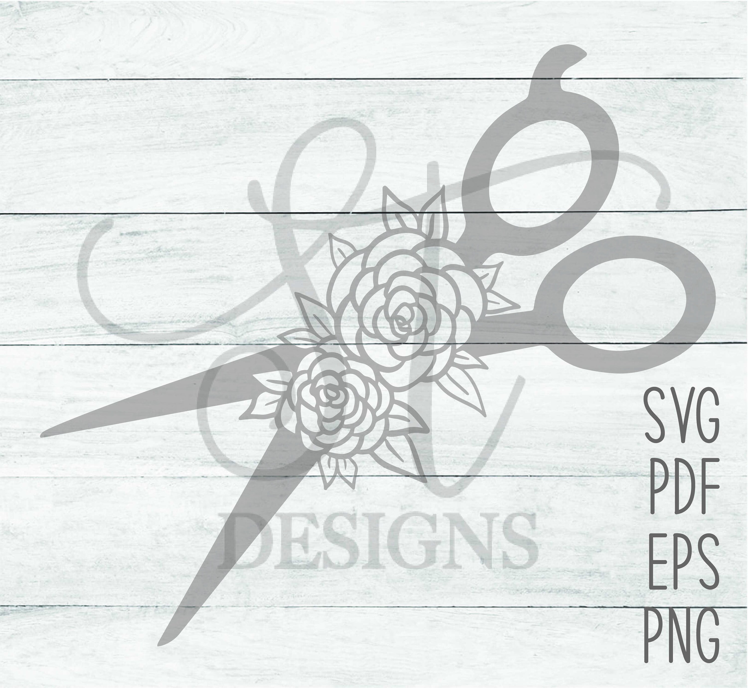 Scissors Floral Hand Drawn, Digital File, Hair Dresser, Flowers, Leaves ...