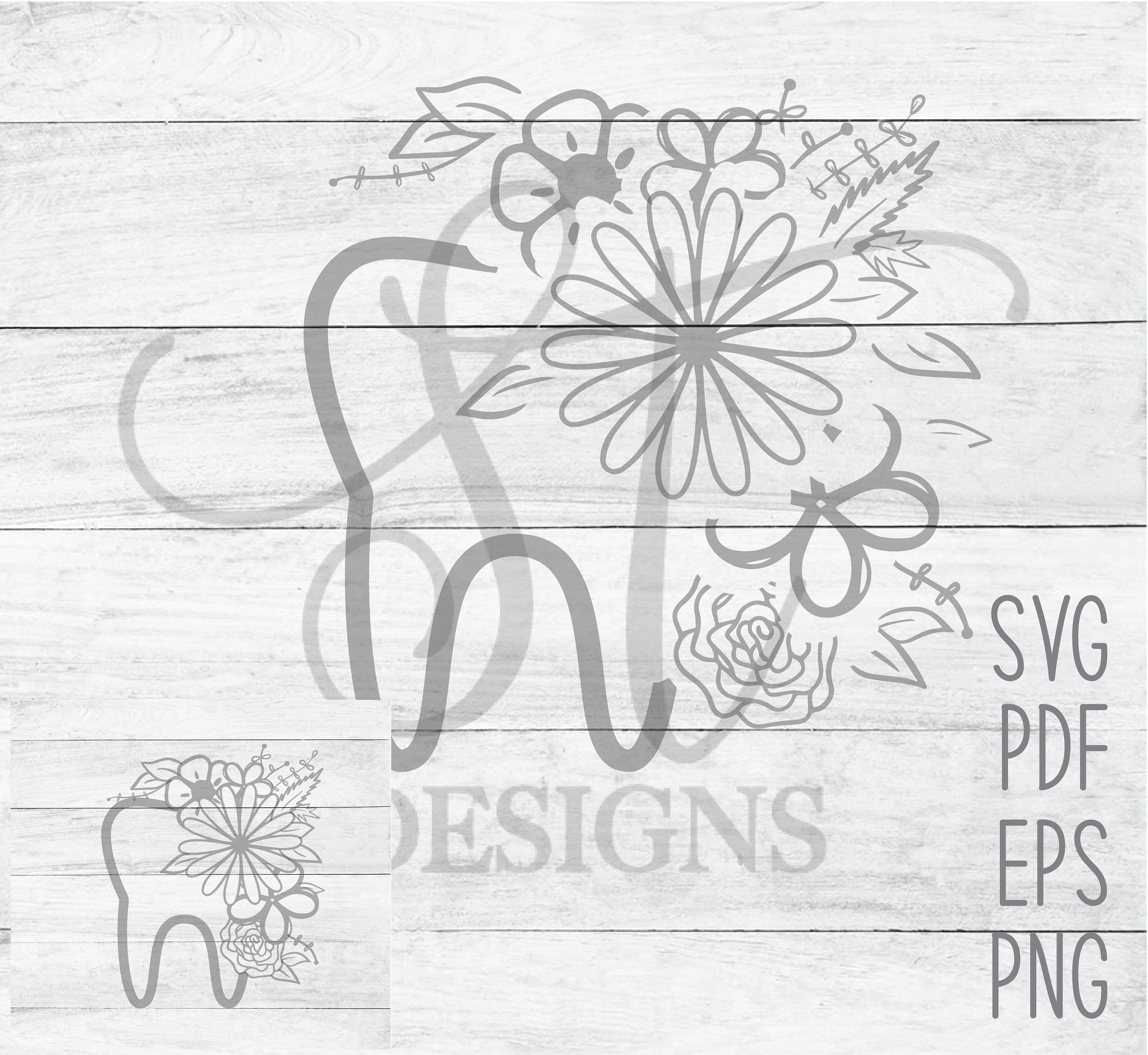 Tooth Floral With Separate Pieces SVG PDF EPS Png, Digital File, Dental ...