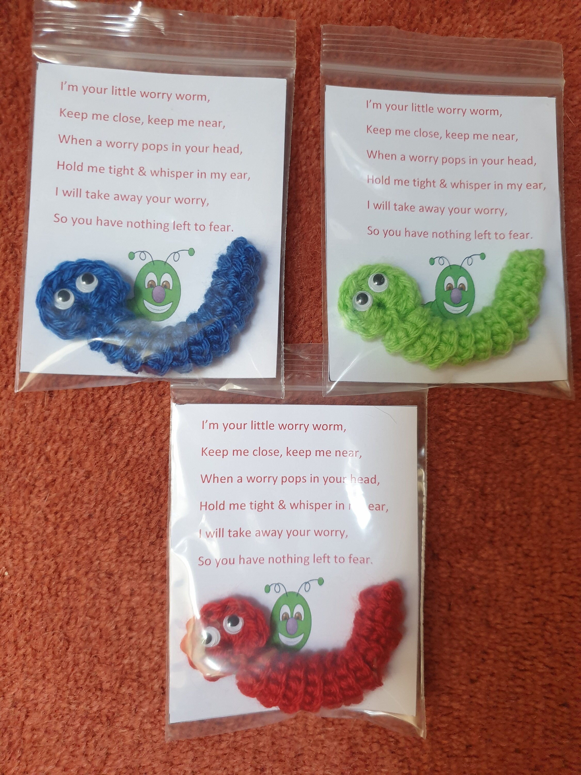 10 X Worry Worms Handmade Crochet ADHD Anxiety Relief Fidget - Etsy