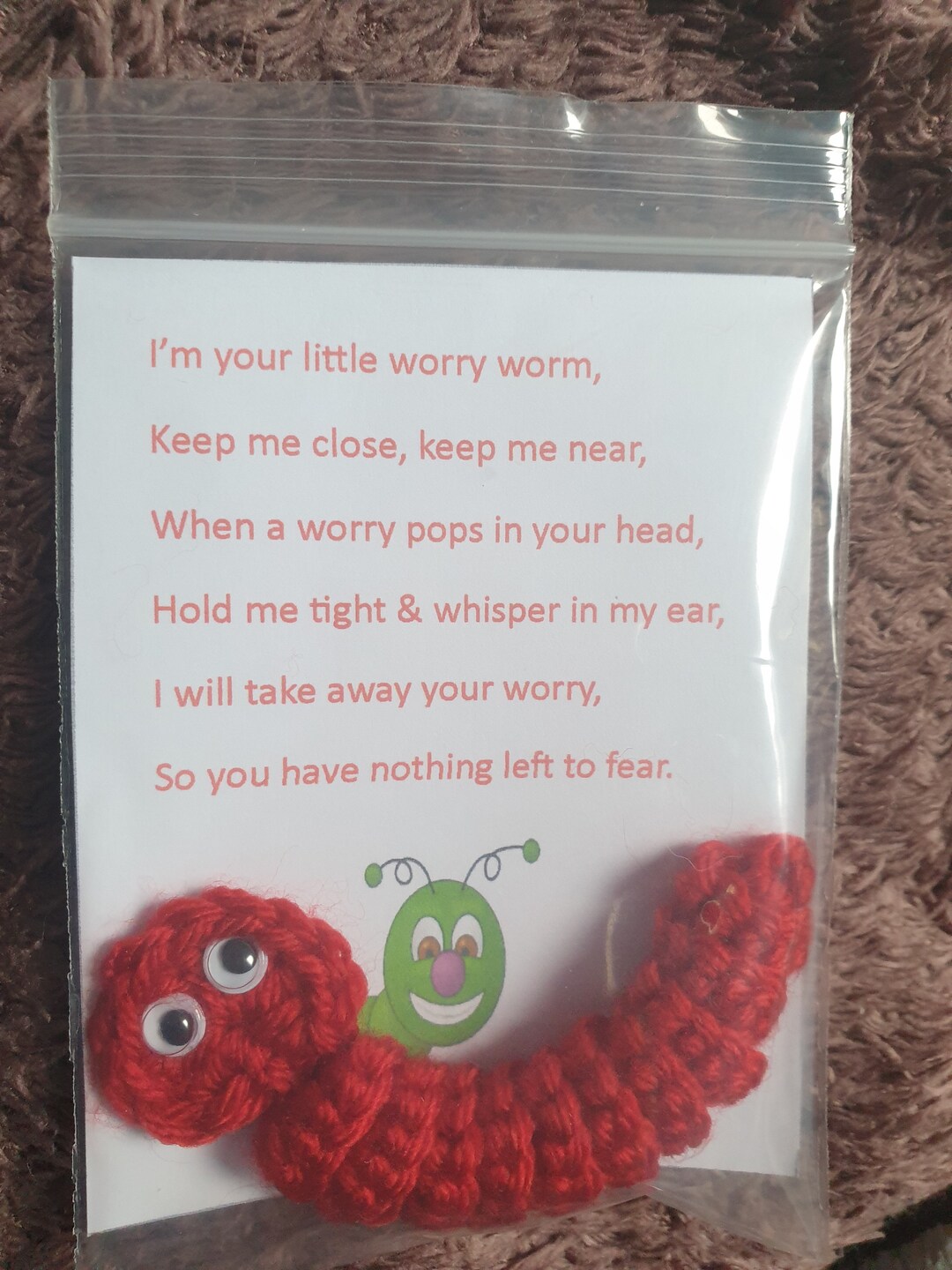 10 X Worry Worms Handmade Crochet ADHD Anxiety Relief Fidget Pocket Pet ...