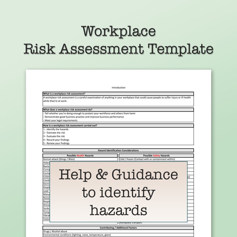 Workplace Risk Assessment Template (digital Download) - Etsy