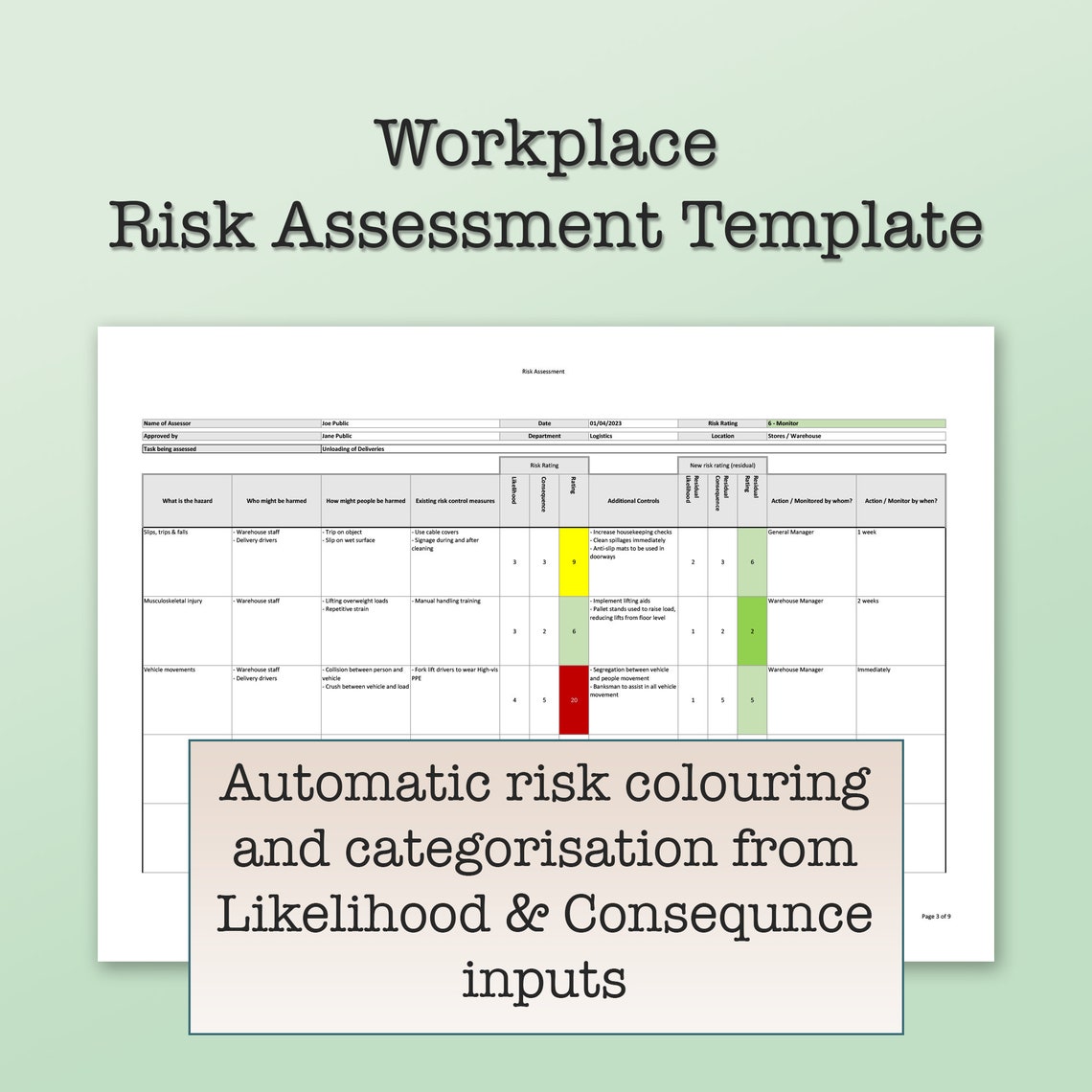 Workplace Risk Assessment Template (digital Download) - Etsy