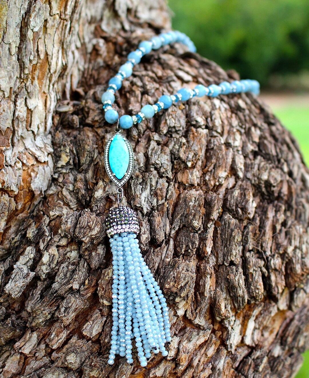 Colgante de Marcasita con Topacio Blanco Turquesa y Borla de - Etsy España