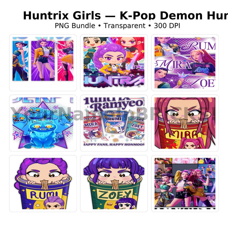 Huntrix Girls • K-pop Demon Hunters PNG Bundle Transparent 300 DPI ...