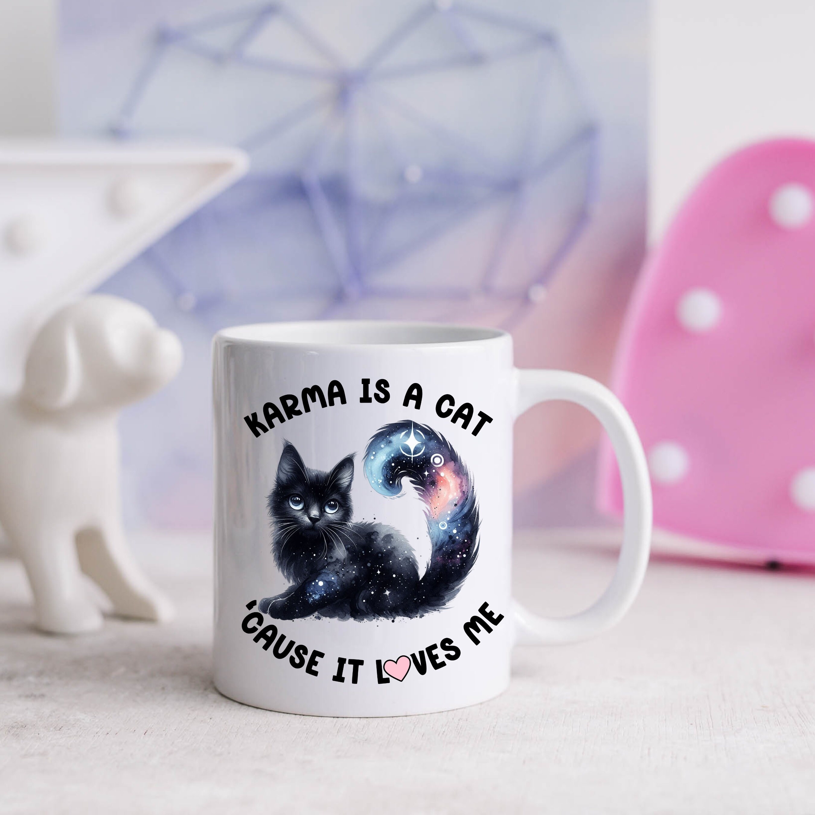 Karma is A Cat Ceramic Coffee Mug, Karma Cat Cup, Mystical Black Cat ...