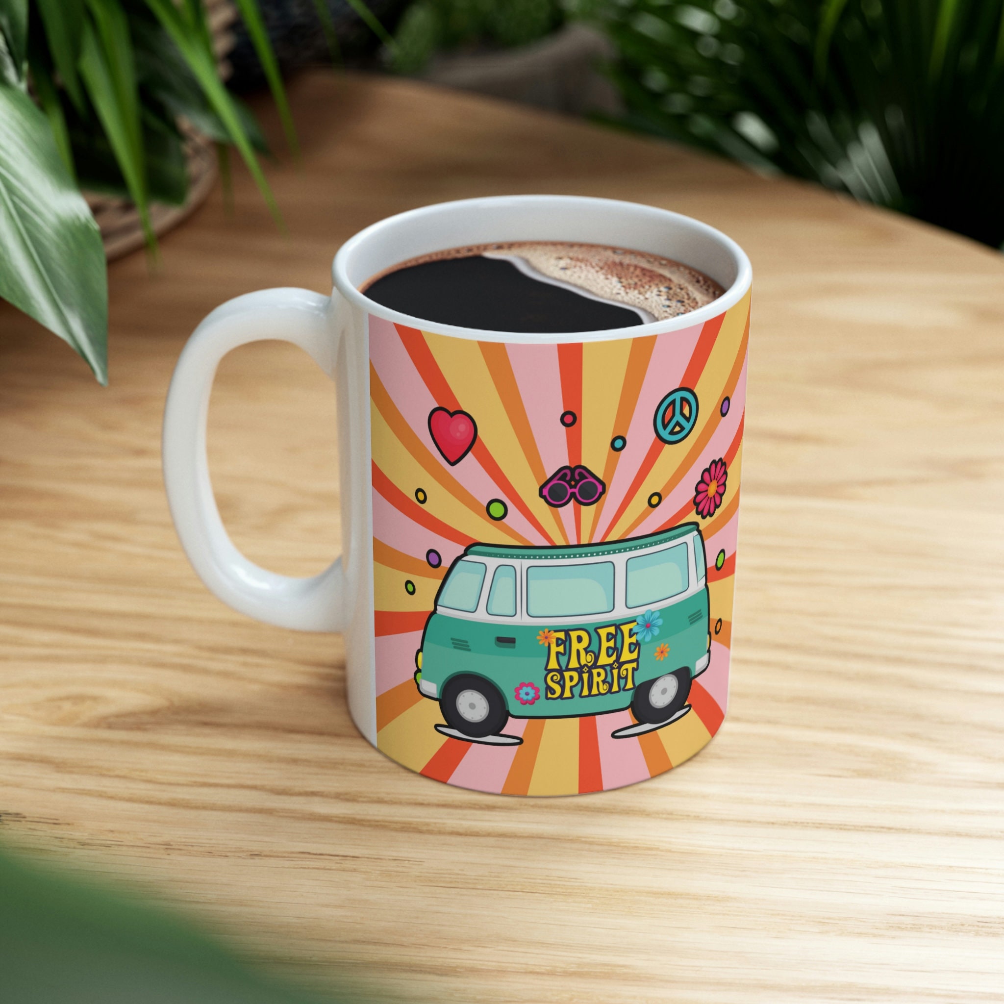 Retro Free Spirit Ceramic Mug, Happy Hippie Coffee Mug, Groovy Road ...