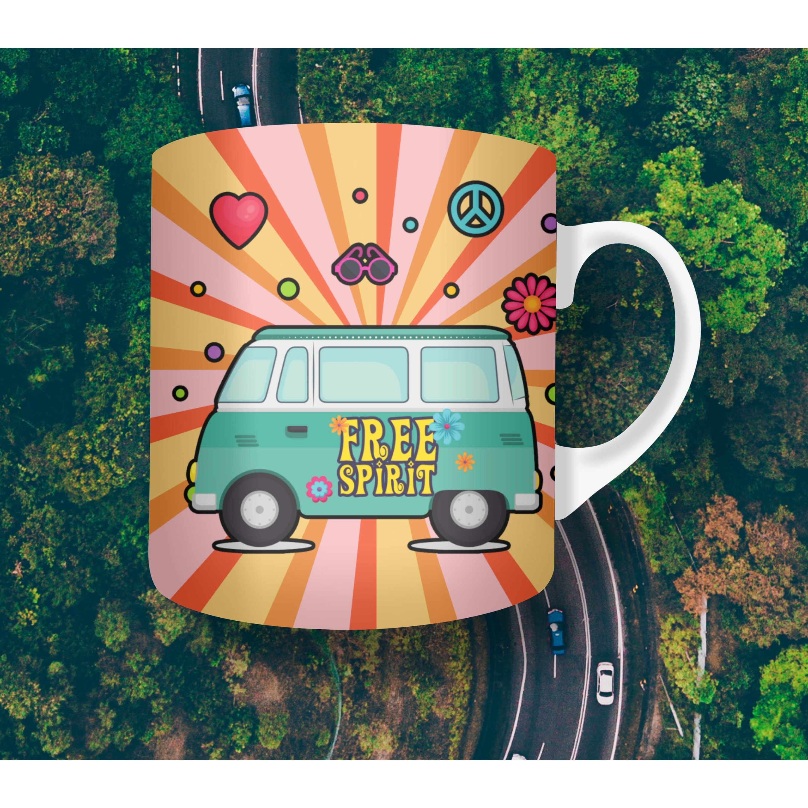 Retro Free Spirit Ceramic Mug, Happy Hippie Coffee Mug, Groovy Road ...