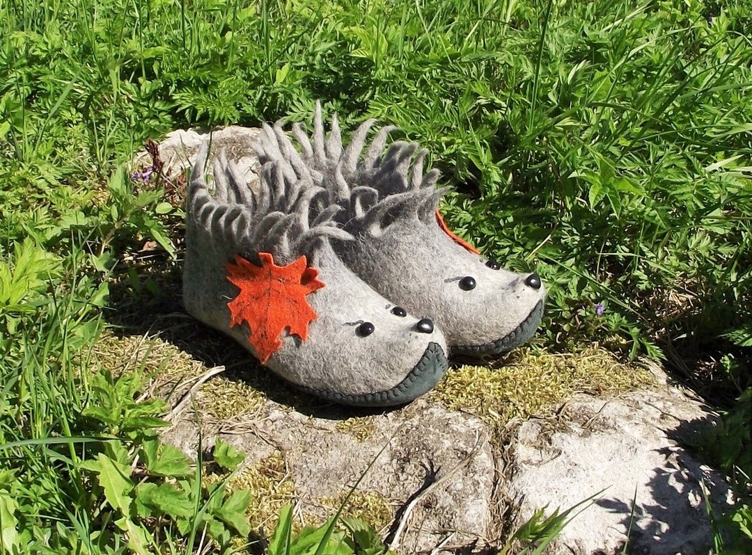 Women's.felt Slippers.hedgehog Woolen Slippers Outsole of Leather.felt ...