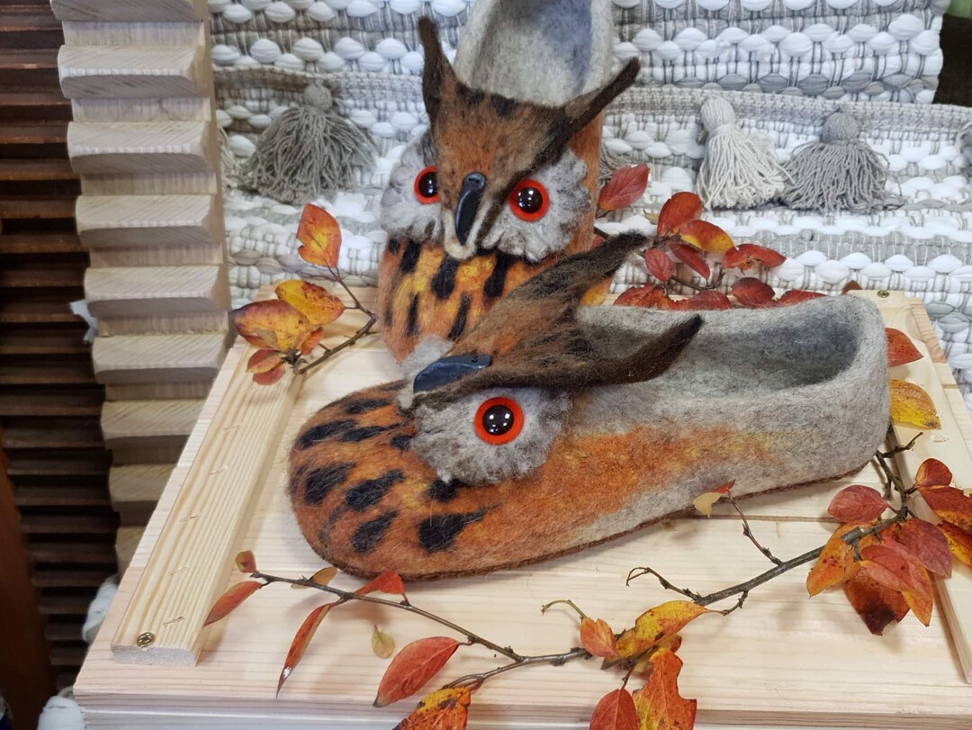 Owl Slippers Mens-woolen Slippers-felt- Slippers-woolen Clogs-felt ...