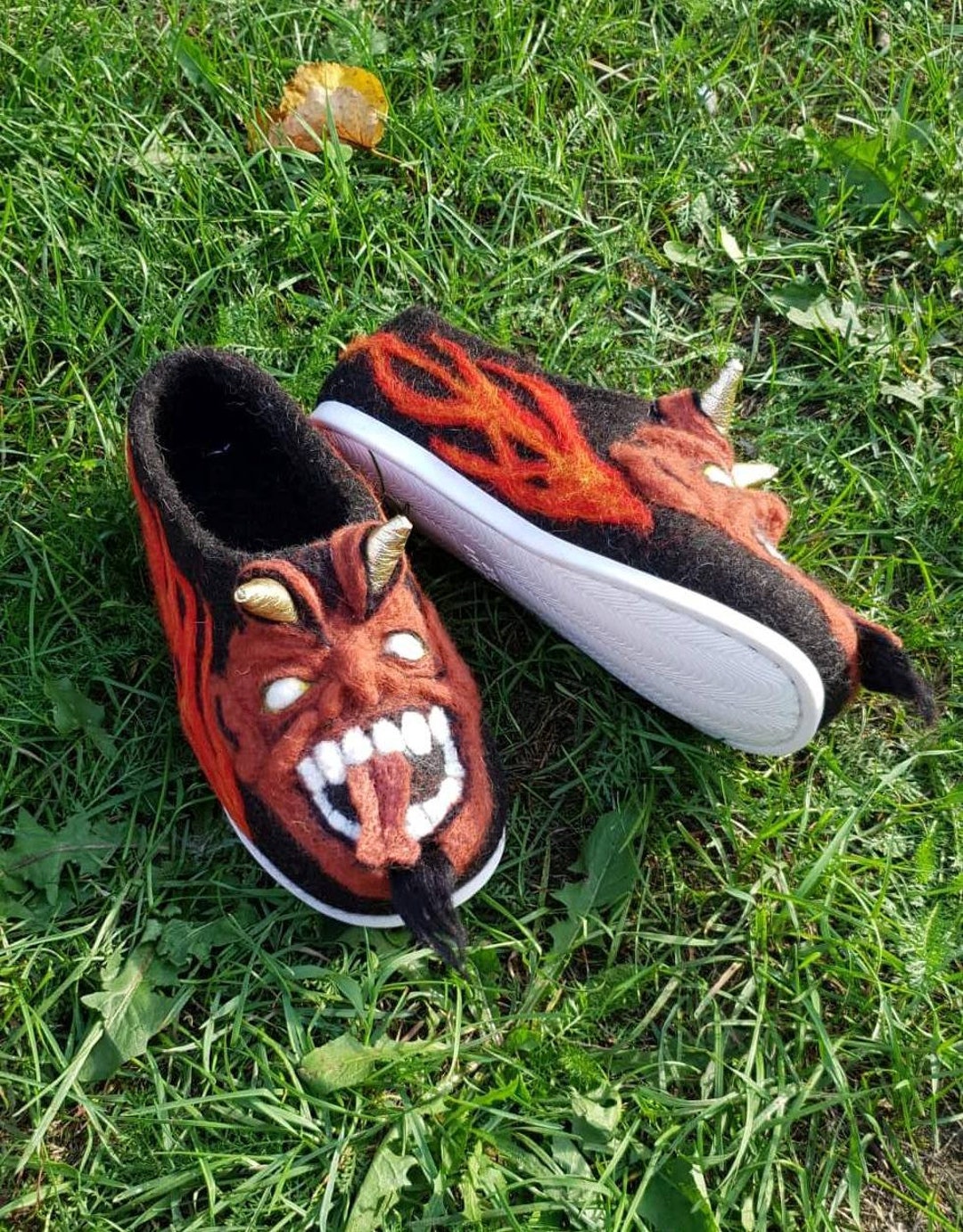 Devils.gothic.devil Horns.woolen. Felt Slippers Wool Home Shoes.leather ...